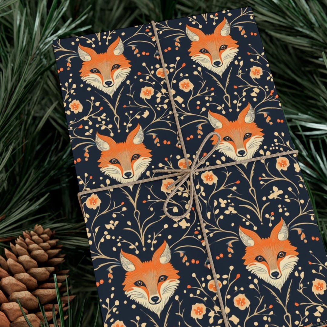Blue Fox Wrapping Paper Vintage Fox Wrapping Paper Sophisticated ...