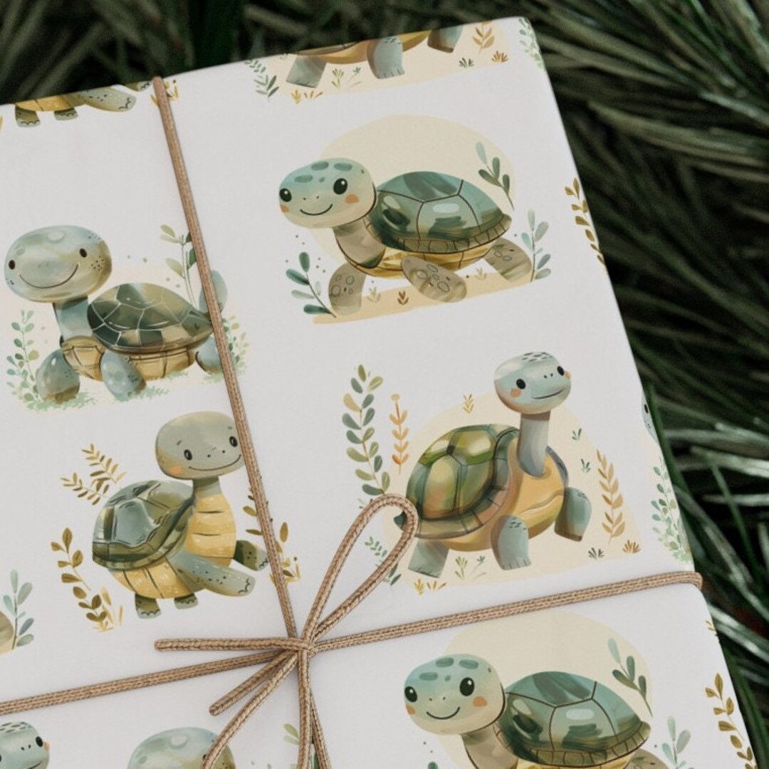 Baby Turtle Wrapping Paper - Baby Shower Gift Paper- Cute Baby Turtles ...