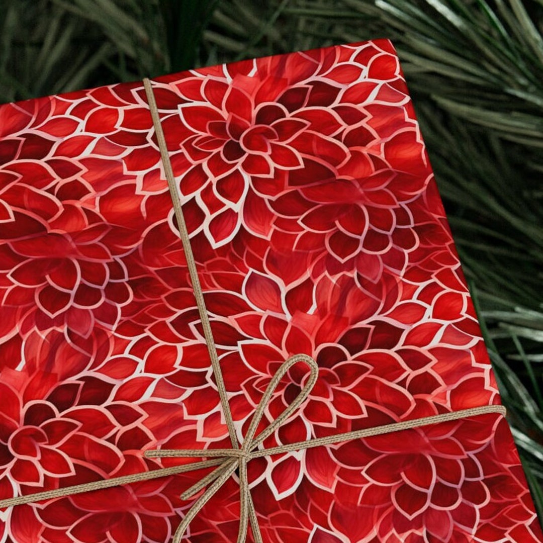 Red Flower Gift Wrapping Paper Christmas Birthday Elegant Luxury Gift ...