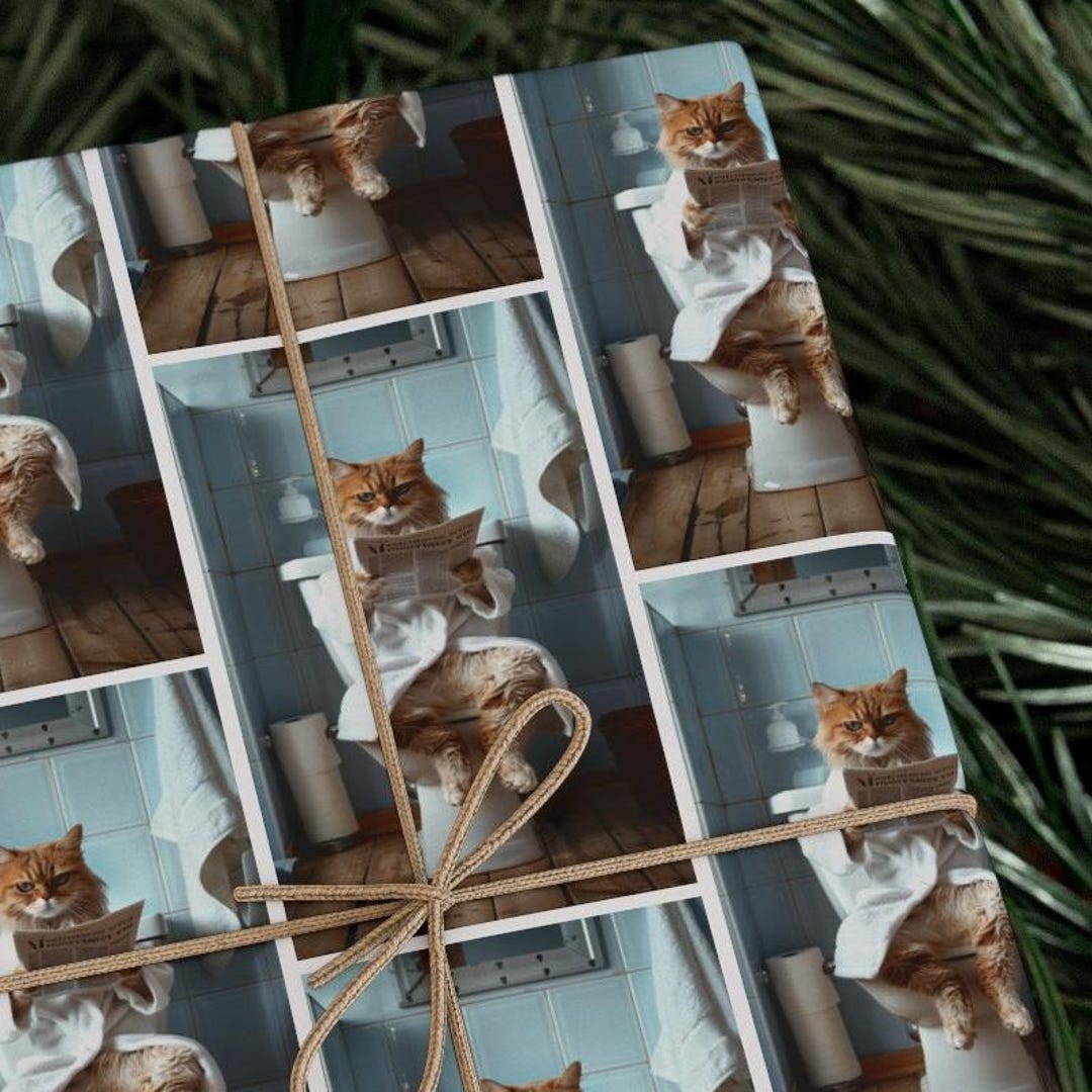Funny Cat Toilet Wrapping Paper - Cat on the Toilet Gift Wrap! Perfect ...