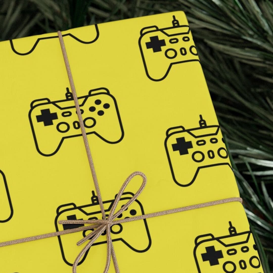 Yellow Gaming Wrapping Paper Game Controler Gift Wrap for Gamer's ...