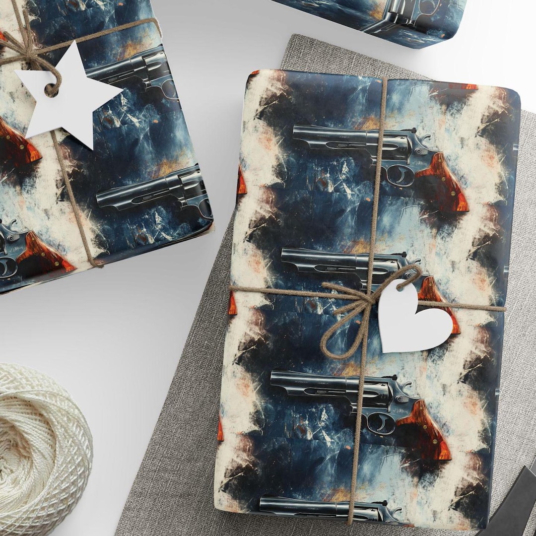 Gun Gift Wrapping Paper, Pistol Gift Wrap, Firearm Gift Paper Gun Owner ...