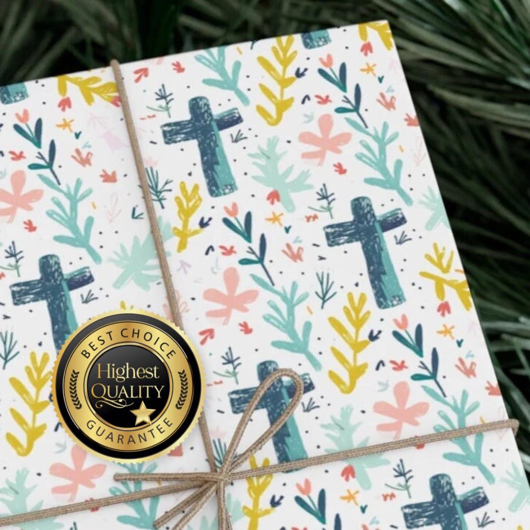 Christian Wrapping Paper Floral Cross Gift Wrap for Easter, Baptism ...