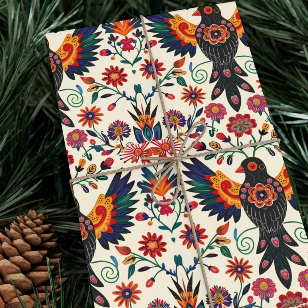 Wrapping Paper, Otomi Traditional Bird & Floral Design Vintage Mexican ...
