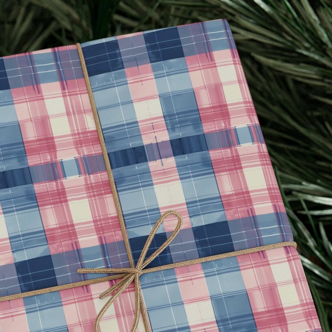 Plaid Gift Wrapping Paper Pink and Blue Gift Wrap Americana Gift Paper ...
