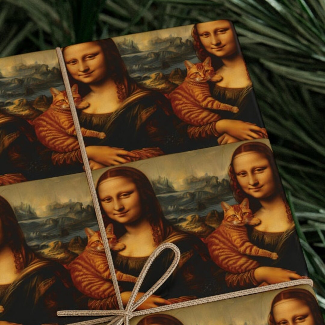 Mona Lisa With Cat Gift Wrapping Paper Cat Gift Wrap Kitten Birthday ...