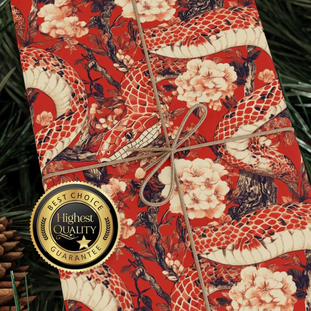 Red Snake Wrapping Paper Crimson Snake Gift Wrap for Chinese New Year ...