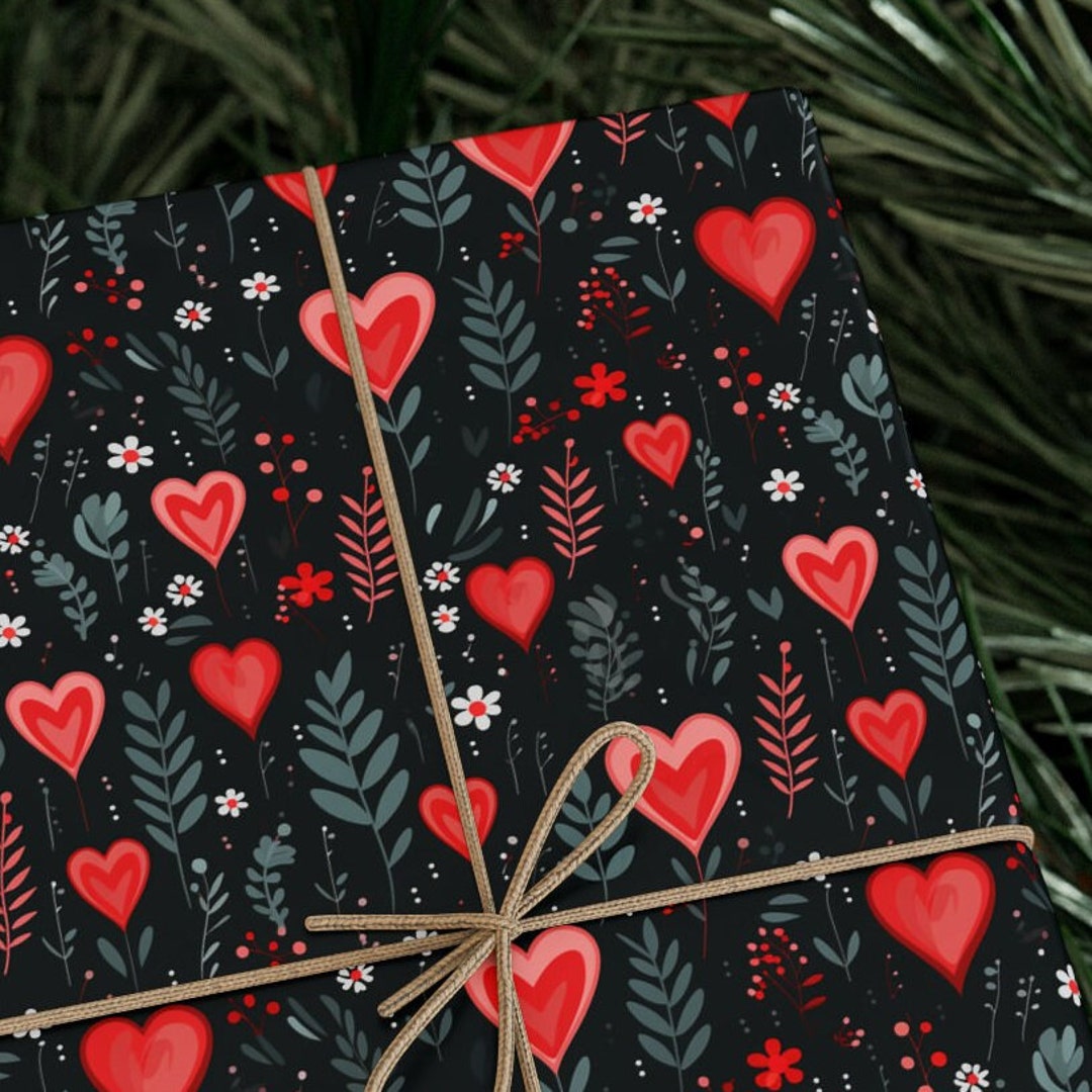 Hearts Gift Wrapping Paper, Valentine's Day Wrapping Paper, Premium ...