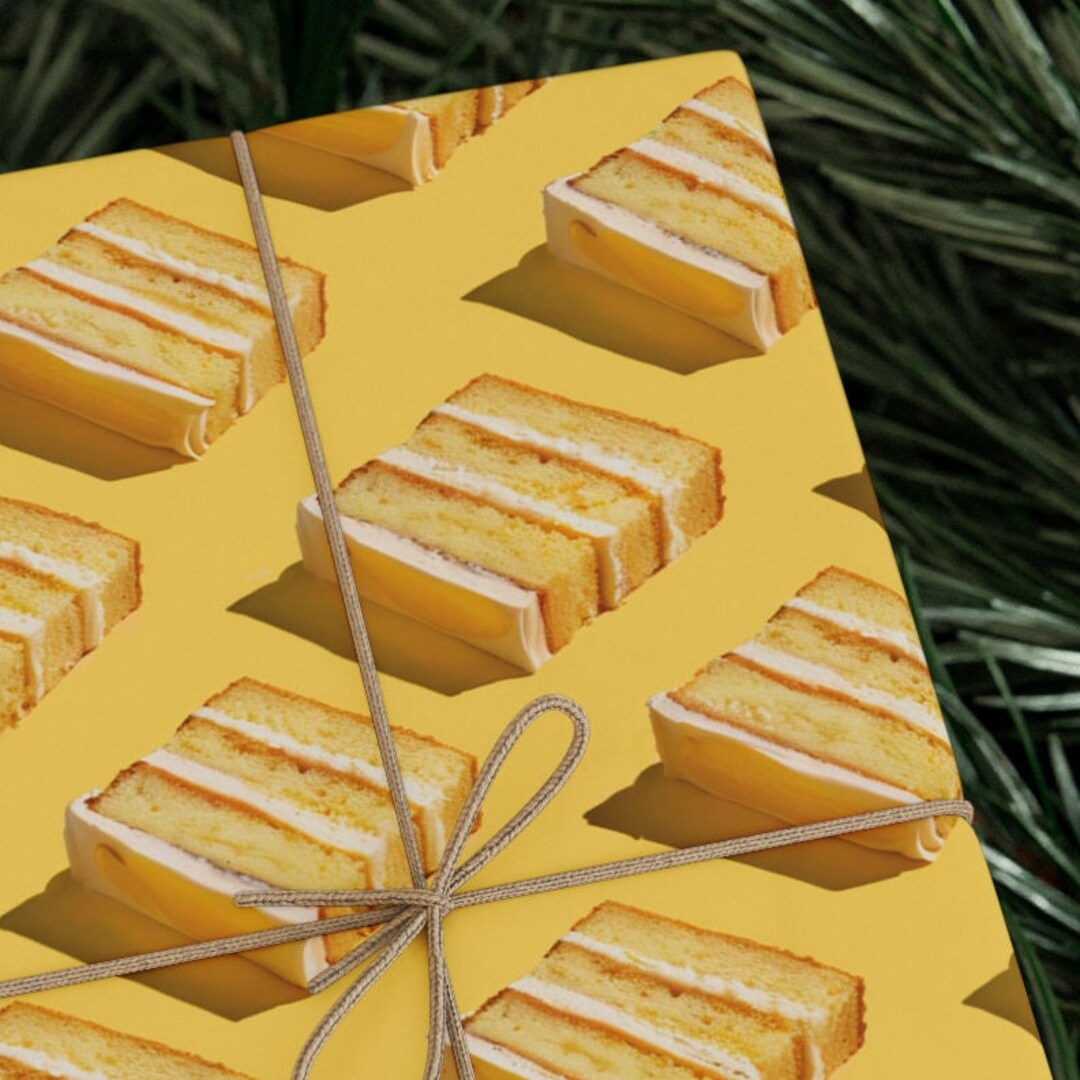 Birthday Gift Wrapping Paper Yellow Cake Gift Wrap Yellow White Luxury ...