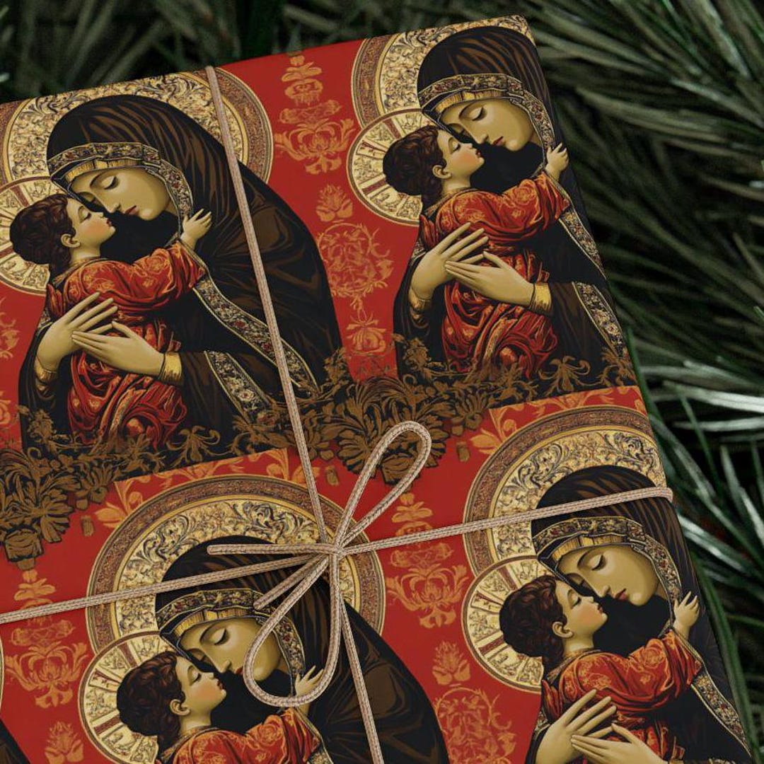Catholic Wrapping Paper, Virgin and Child Gift Wrap for Christmas ...