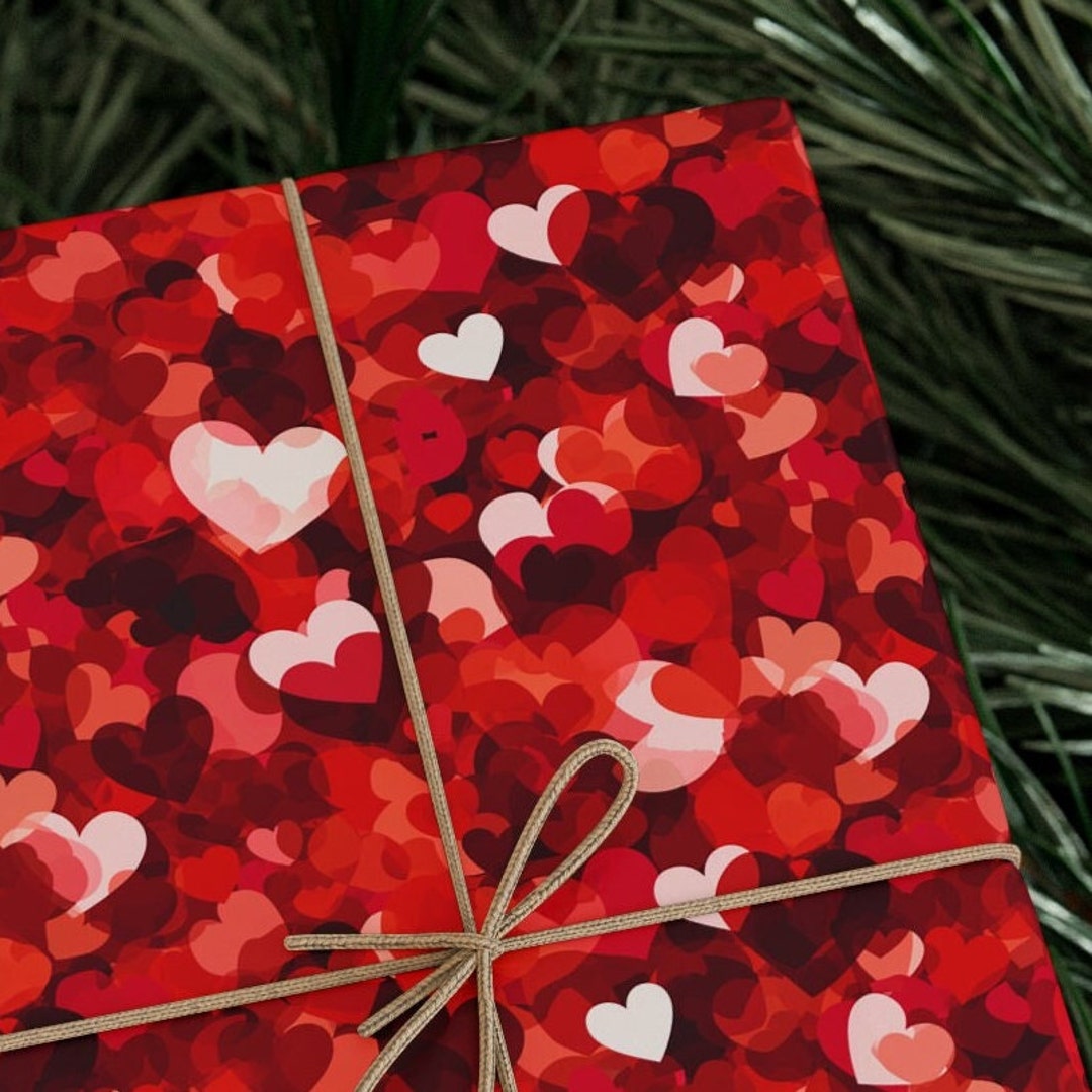 Valentine's Day Gift Wrapping Paper: Hearts in Various Shades of Red ...