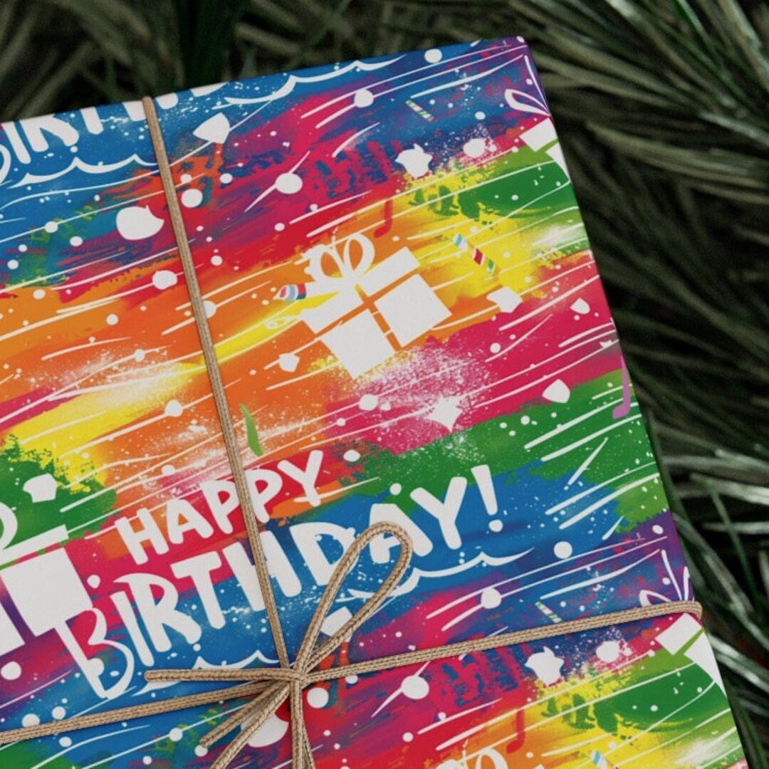 Colorful Birthday Wrapping Paper Celebration Rainbow Gift Wrap With the ...