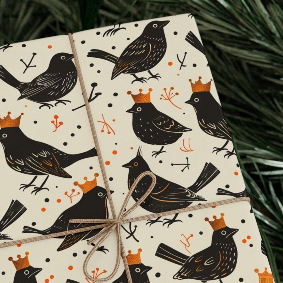 Crows in Crowns Wrapping Paper - Gift Wrap for Goth and Gothic Birthday ...