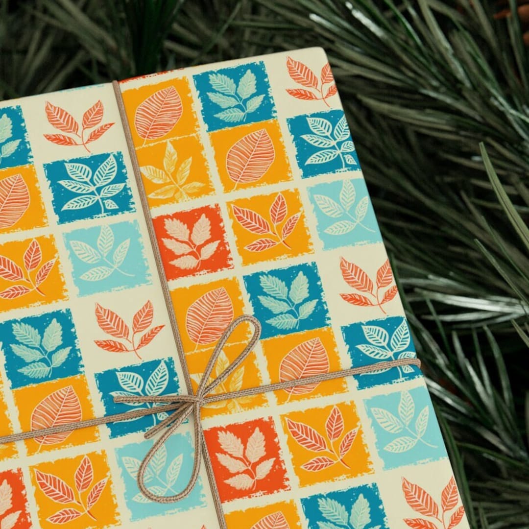 Colorful Leaf Block Wrapping Paper Designer Gift Wrap Cute Patterned ...