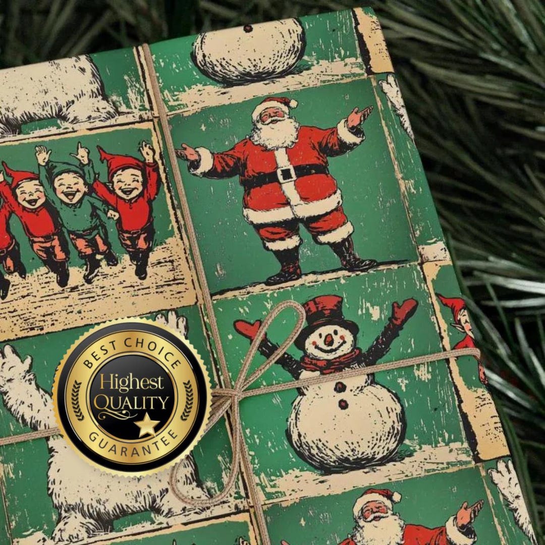 Retro Vintage Christmas Wrapping Paper Comic Book Style Xmas Gift Wrap ...