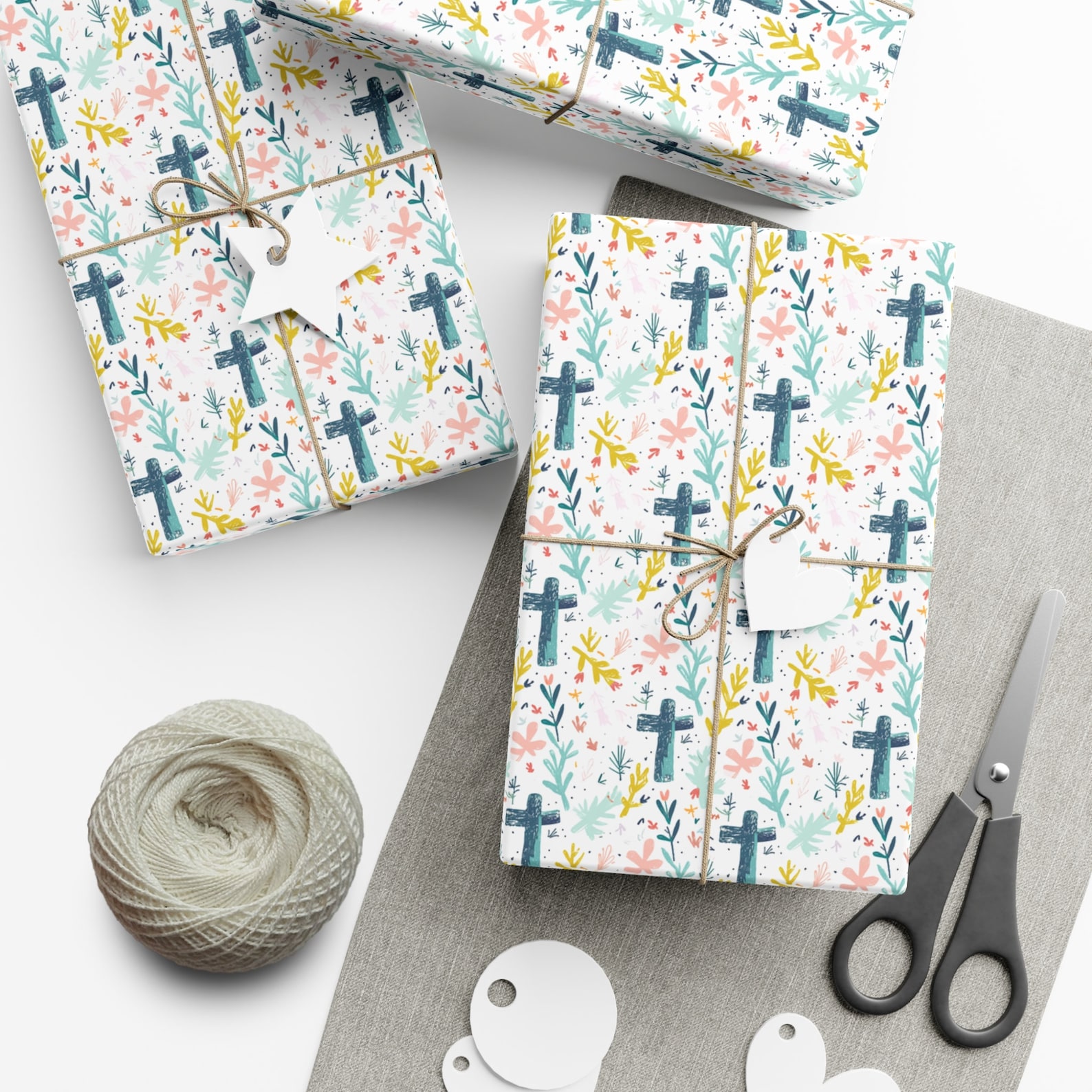 Christian Cross Gift Wrapping Paper Floral Christian Gift Wrap for ...