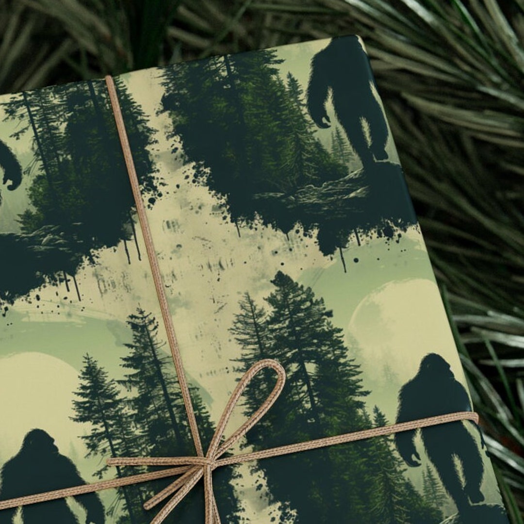Bigfoot Gift Wrapping Paper Green Woods Sasquatch Wrapping Paper ...