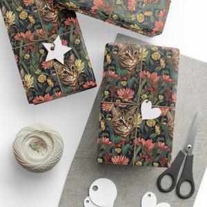 Cat Gift Wrapping Paper- Cute Cat Gift Wrap for Cat Owners & Flower ...