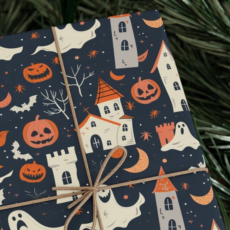Halloween Gift Wrapping Paper Pumpkin Gift Wrap for Fall Presents Ghost ...