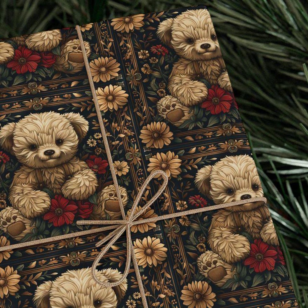 Teddy Bear Wrapping Paper Toy Bear Gift Wrap Bear and Floral Wrapping ...