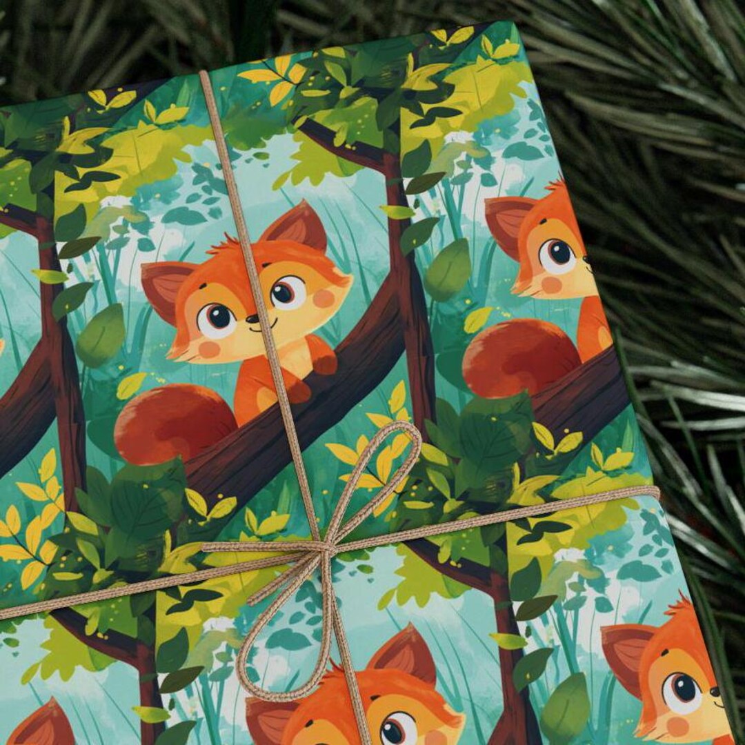 Wrapping Paper, Cute Cartoon Fox, Storybook Fox Gift Wrap, Woodland Fox ...