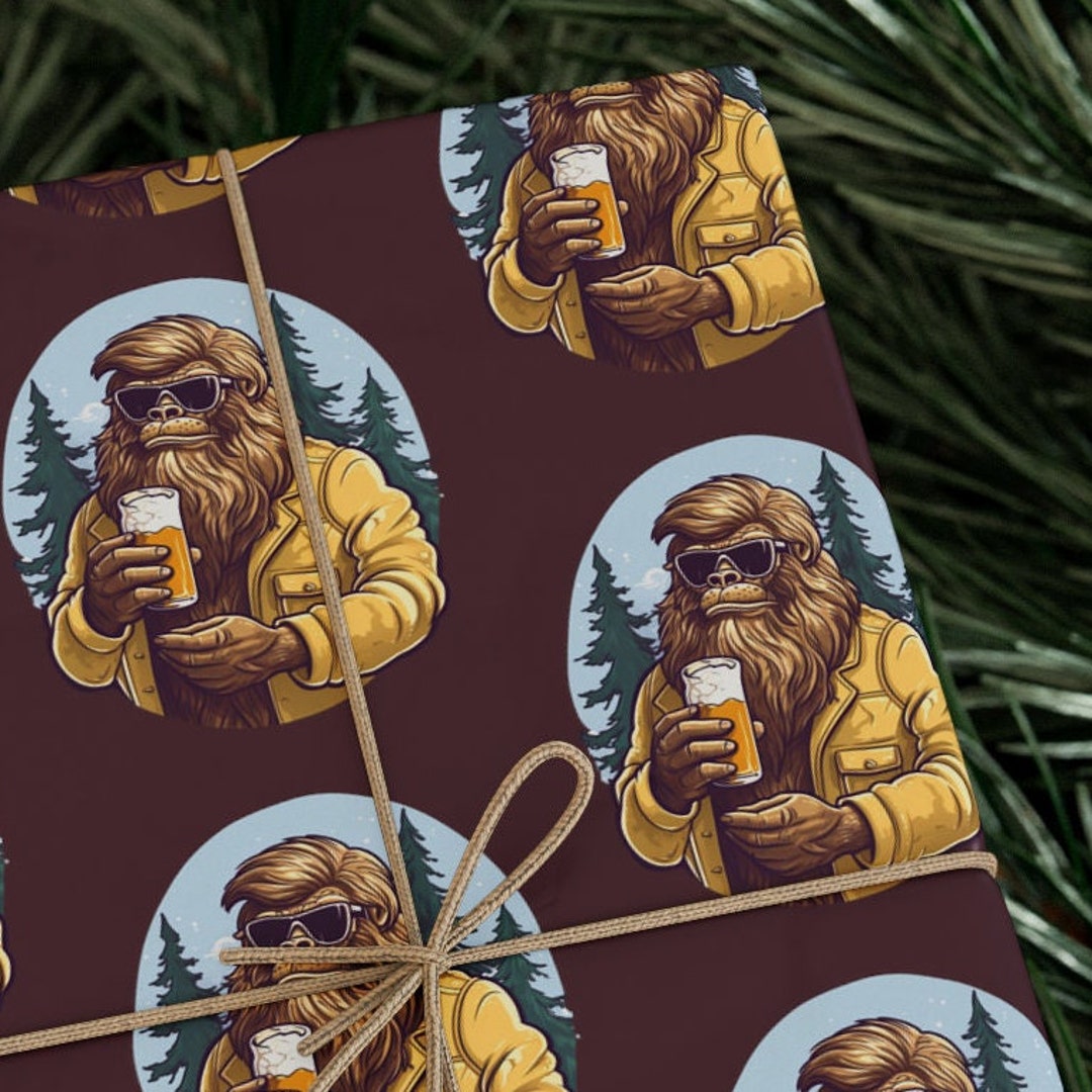 Hipster Bigfoot Beer Wrapping Paper Themed Gift Wrap Fun Cartoon Gift ...