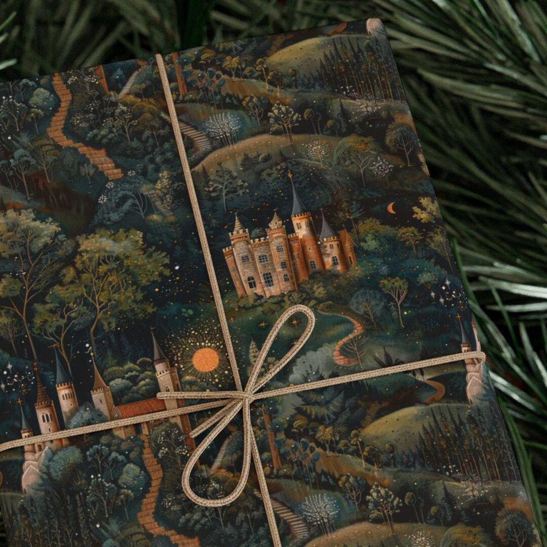 Fantasy Wrapping Paper, Medieval Castle Gift Wrap, Renissance Landscape ...