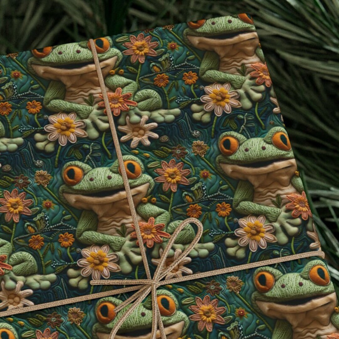 Cute Frog Wrapping Paper Animal Gift Wrap Embroidered Frog Gift Wrap ...