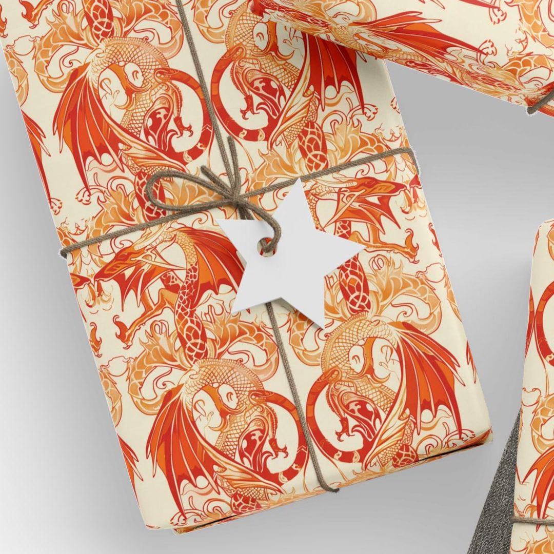 Orange Wrapping Paper, Dungeons and Dragons Gift Wrap, Abstract Fantasy ...