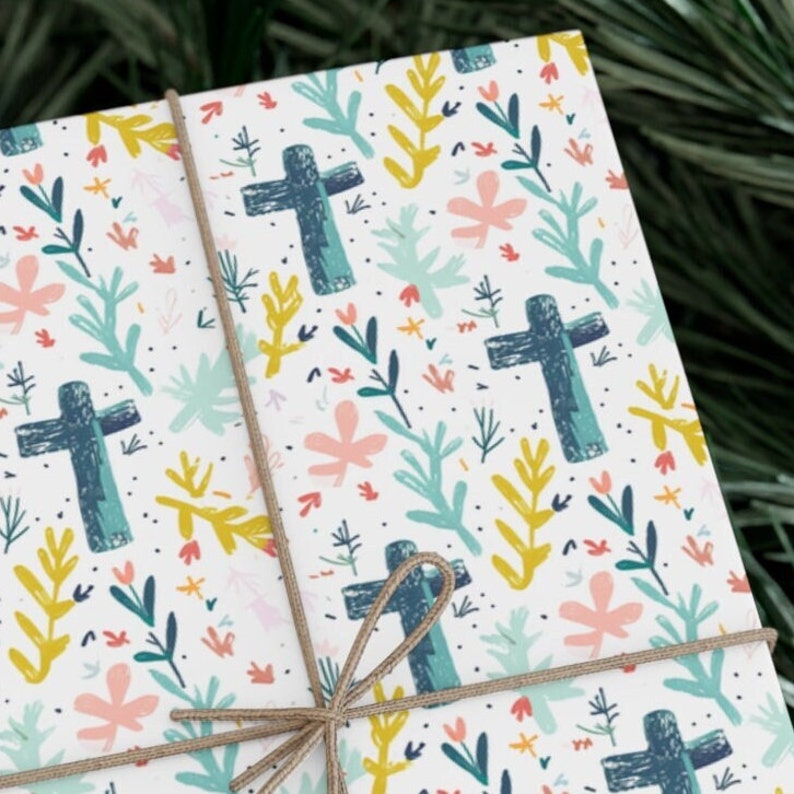 Christian Cross Gift Wrapping Paper Floral Christian Gift Wrap for ...
