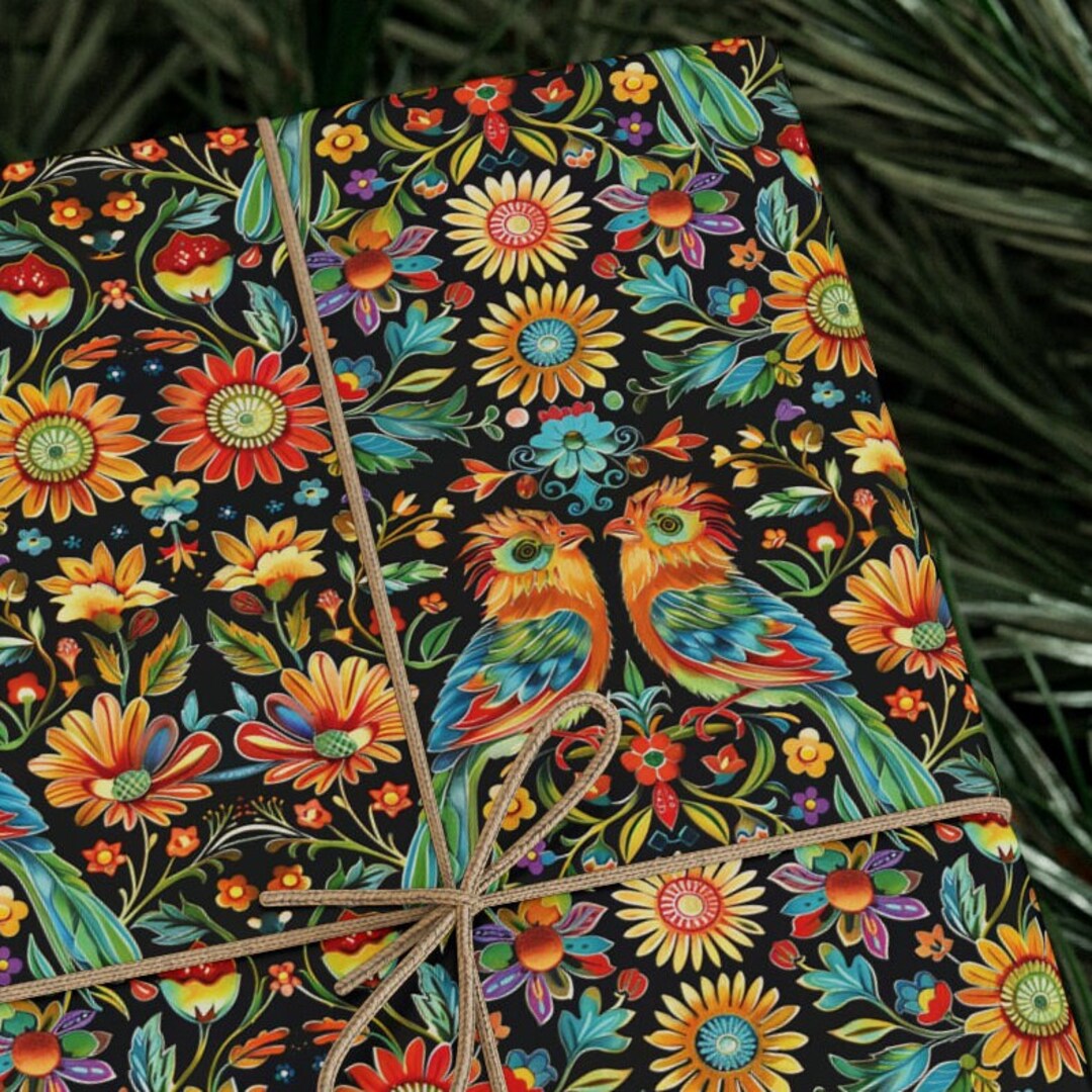 Mexican Folk Art Wrapping Paper Colorful Traditional Otomi Design Gift ...