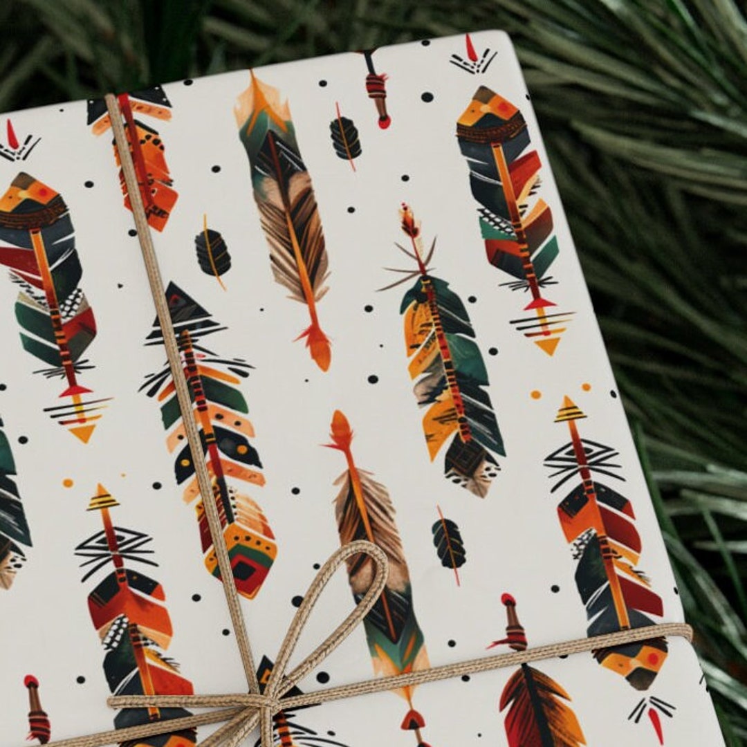 Boho Feather Wrapping Paper Indian Wrapping Paper Cultural Giftwrap ...