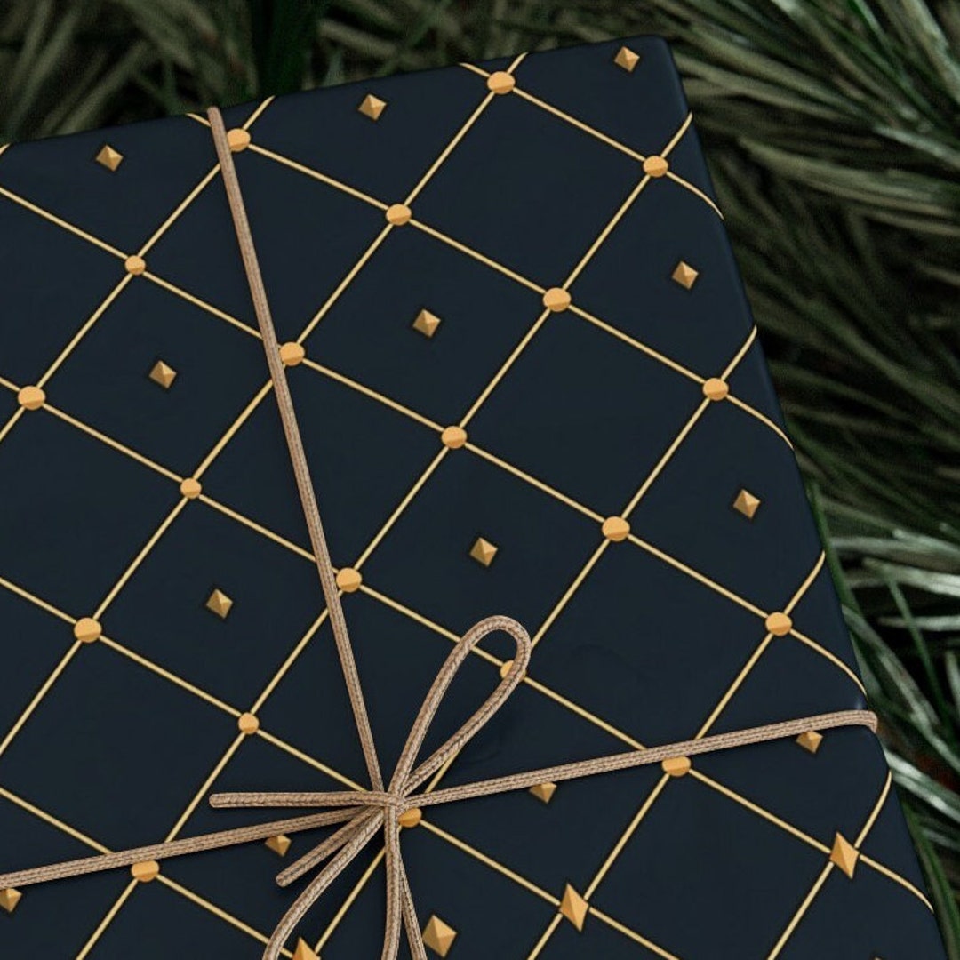 Blue Wedding Wrapping Paper Formal Gift Wrap Gold Diamonds on Blue Wrap ...