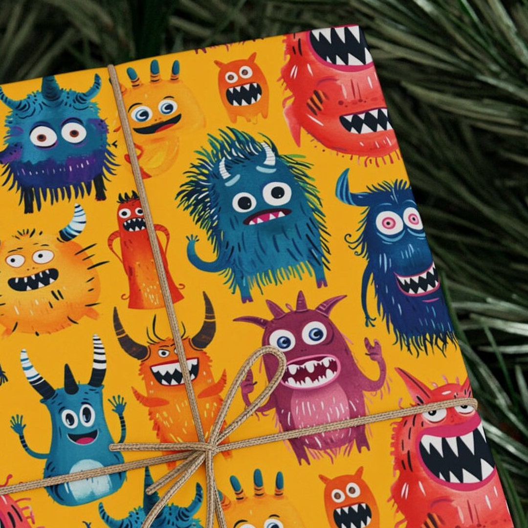 Cartoon Monsters Wrapping Paper Fun & Colorful Gift Wrap for Kids ...