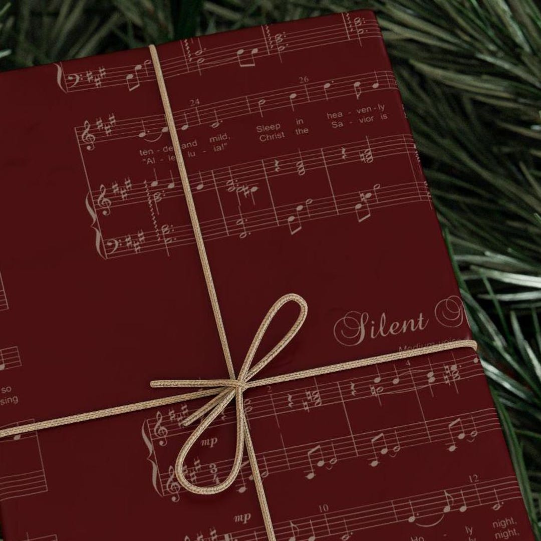 Christmas Music Wrapping Paper SILENT NIGHT Wrapping Paper Green and ...