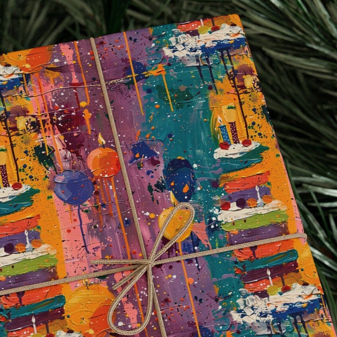Universal Birthday Cake Wrap Birthday Wrapping Paper Abstract Art Gift ...