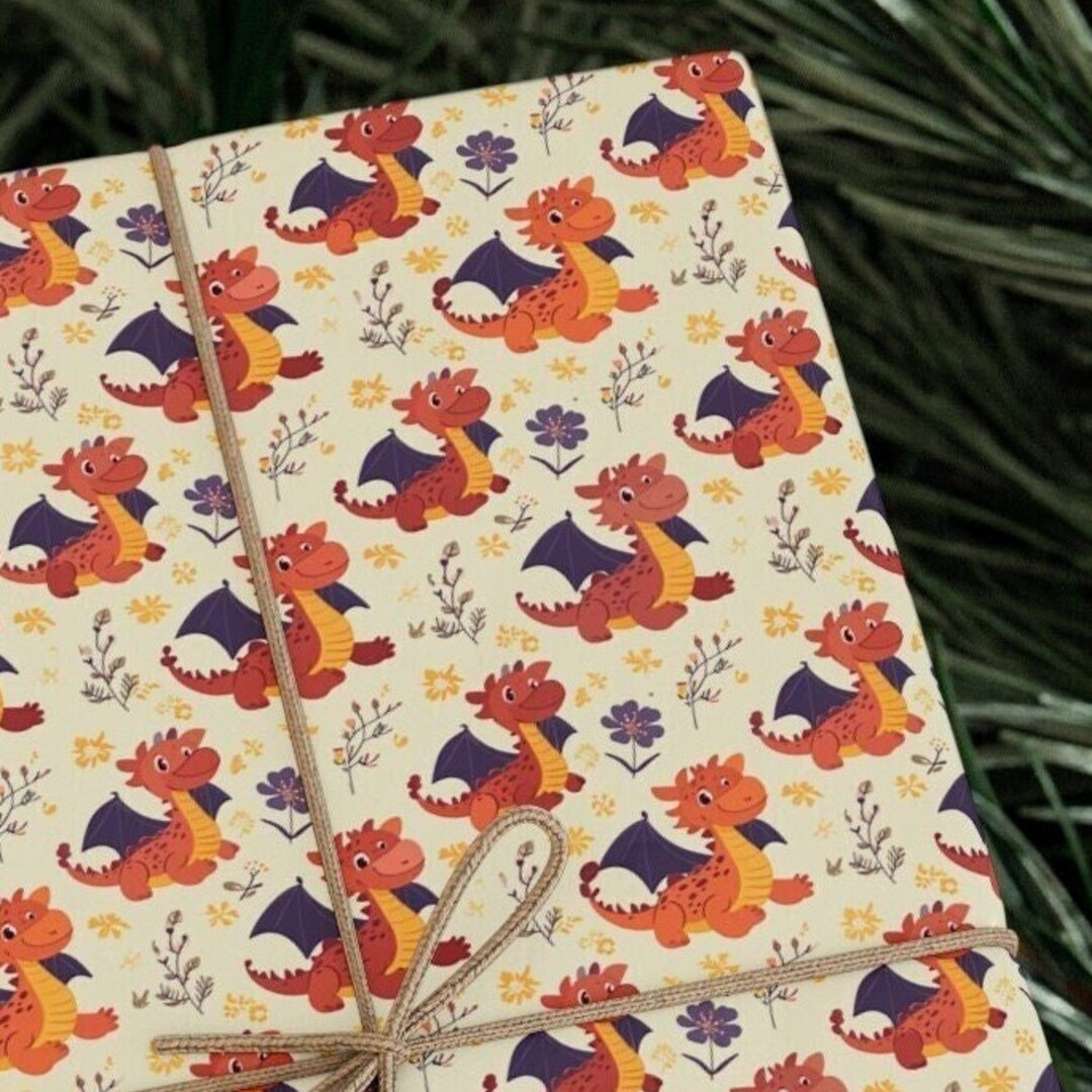Baby Dragon Wrapping Paper Baby Shower Gift Wrap Kids' Gift Wrap Ideal ...