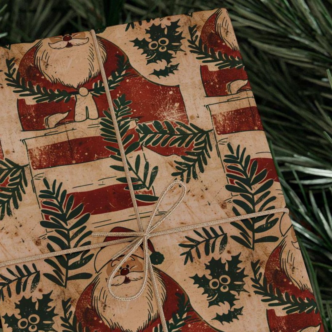 Vintage Santa Claus Wrapping Paper Retro Santa Giftwrap Festive Holiday ...