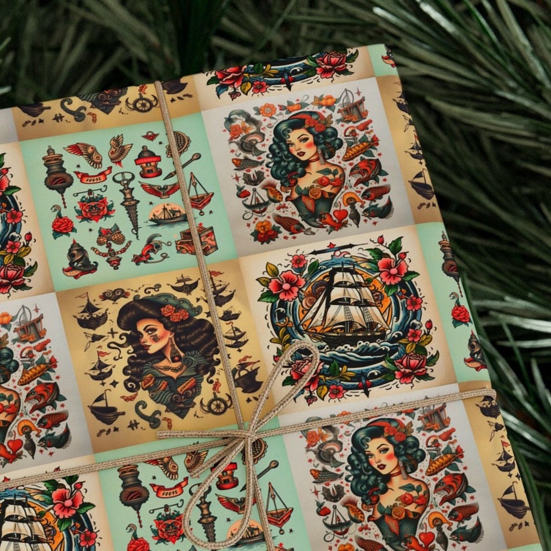 Tattoo Flash Wrapping Paper Themed Wrapping Paper Sailor Jerry Inspired ...