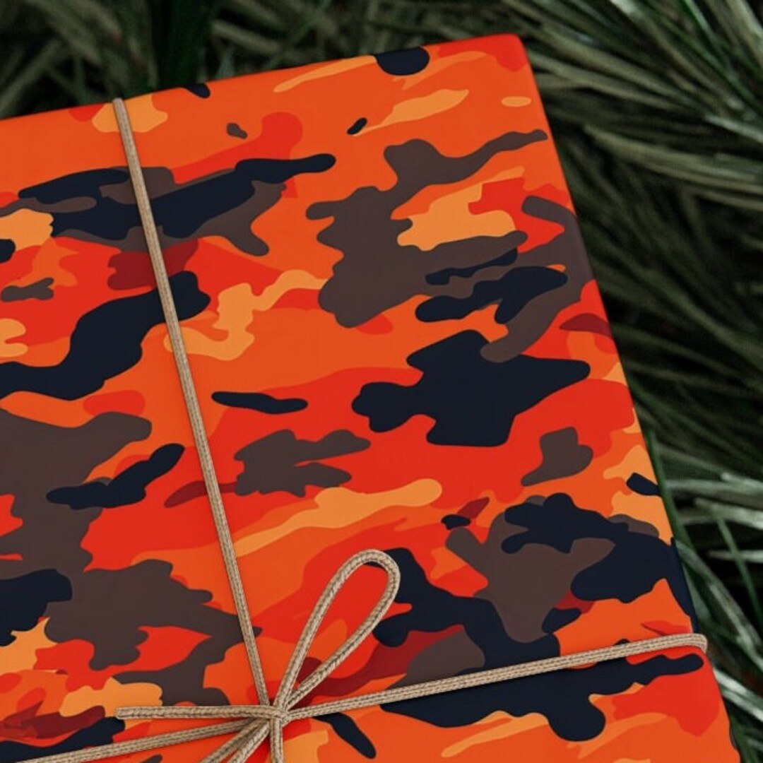 Orange Camo Wrapping Paper - Hunting Themed Gift Wrap for Outdoor ...