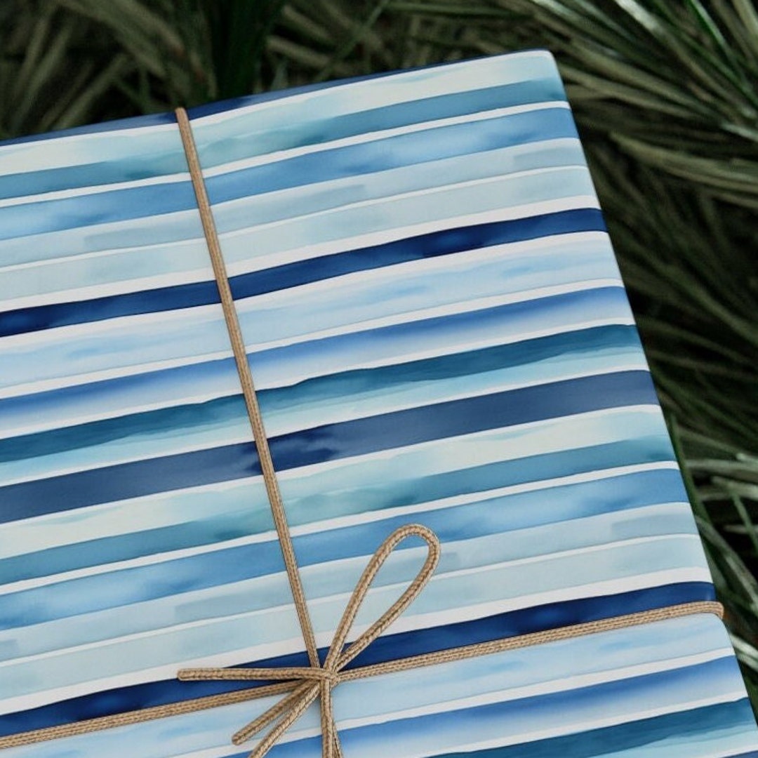Watercolor Blue Lines Wrapping Paper Designer Gift Wrap Universal Gift ...