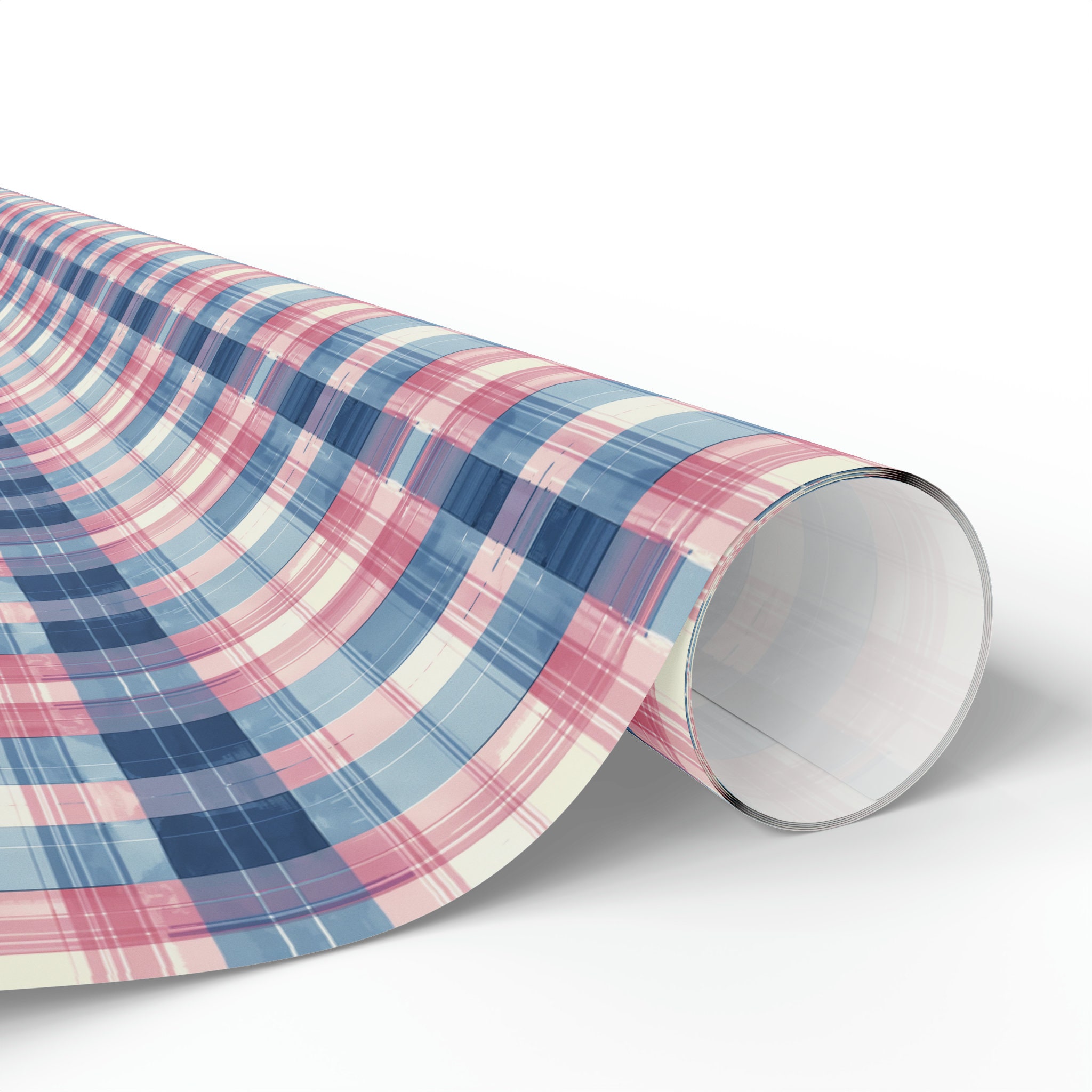 Plaid Gift Wrapping Paper Pink and Blue Gift Wrap Americana Gift Paper Plaid Paper for Girls ...