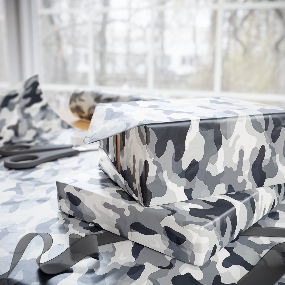 Gray Camo Wrapping Paper Sleek & Modern Camouflage Gift Wrap for ...