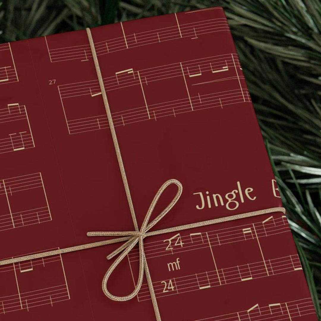 JINGLE BELLS Wrapping Paper Red Christmas Music Note Motiff Gift Wrap ...