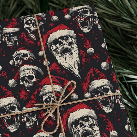 Zombie Santa Wrapping Paper Chrismas Horror Gift Wrap Festive Scary Holiday Gift Wrap Etsy