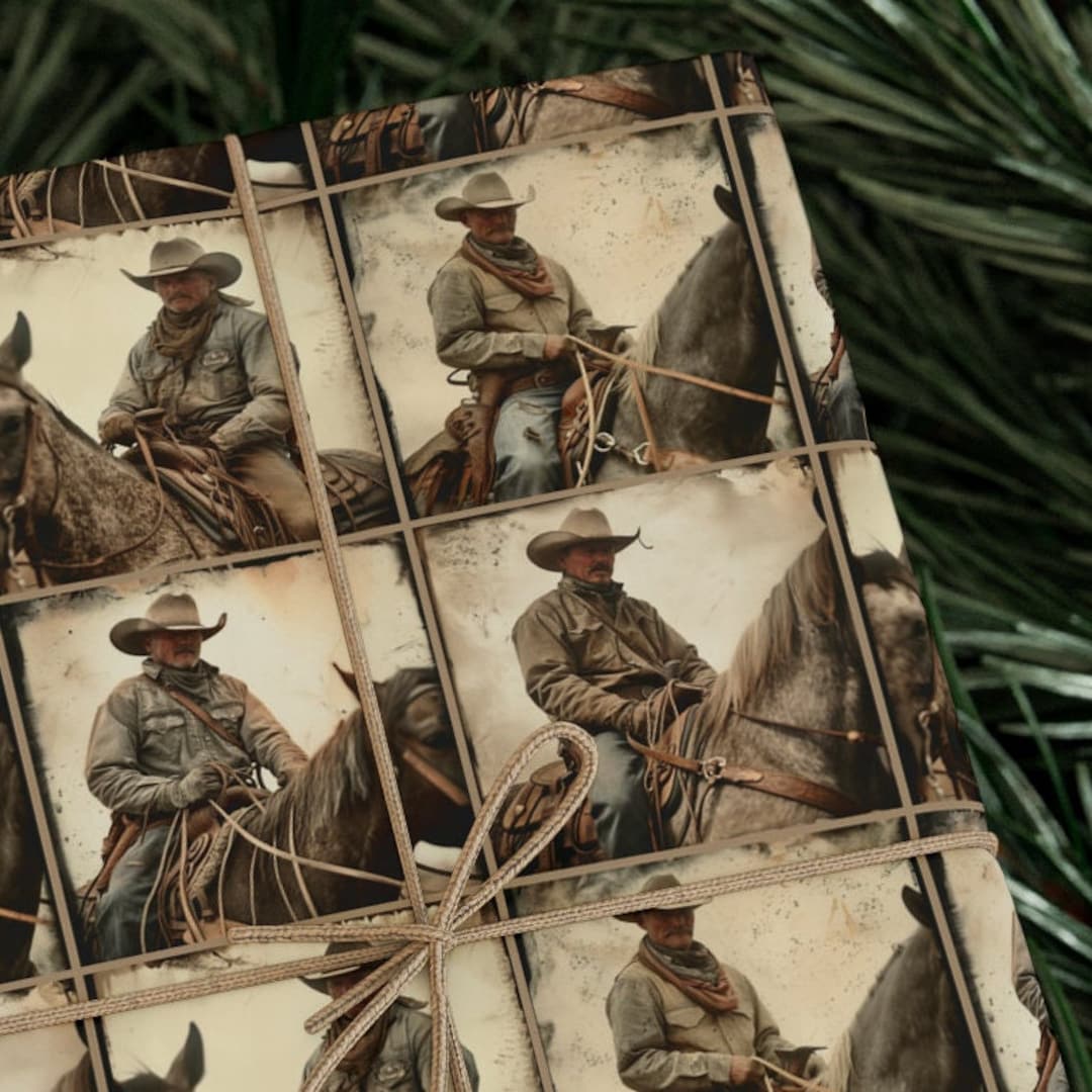 Throwback Cowboy Gift Wrapping Paper Rancher Wrap for Baby Shower Gift ...