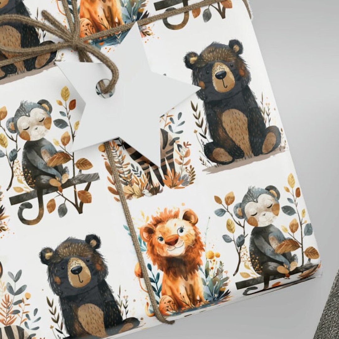 Baby Safari Wrapping Paper Zoo Animals Gift Wrap for Baby Showers ...