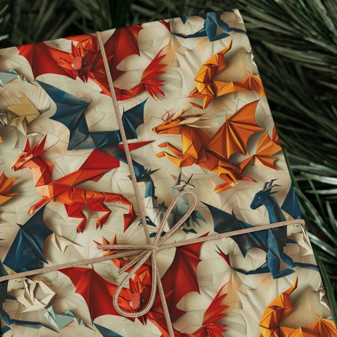 Origami Dragon Wrapping Paper Modern Giftwrap for Dragon Presents, for ...