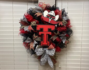Texas Tech Front Door Decor Wreck 'em Sign Texas Raiders Wreath Welcome ...