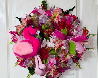 Flamingo Wreath, Summer Wreath, Flamingo Decor, Flamingo Front Door ...